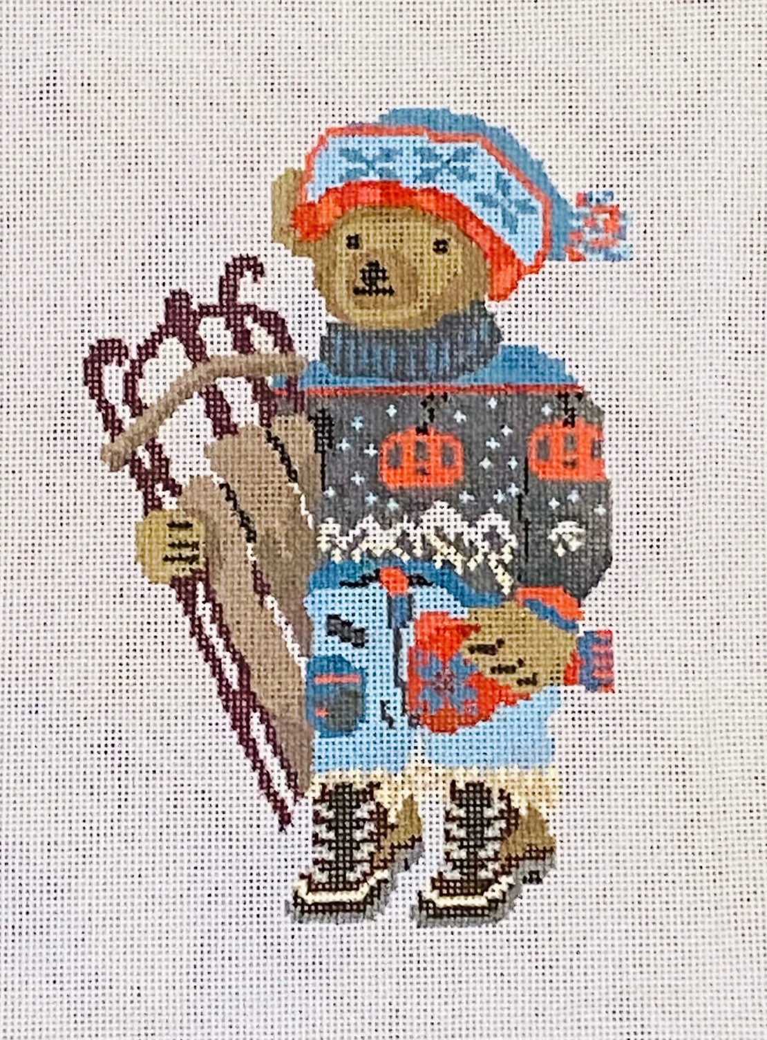 Sled Bear – Rita's needlepoint