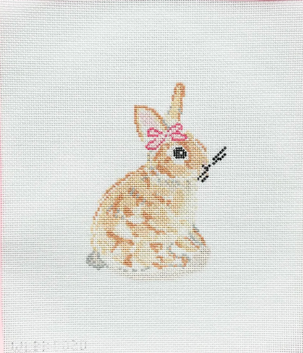 Bunny with Pink Bow – Rita's needlepoint